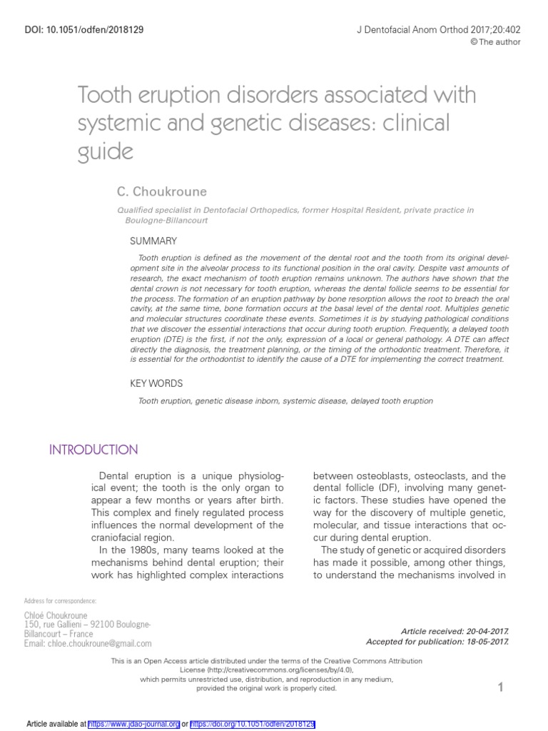 Tooth Eruption Disorders Associated With Systemic and Genetic Diseases ...