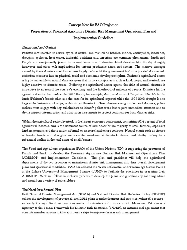 Concept Note For FAO Project On Preparation of Provincial Agriculture ...