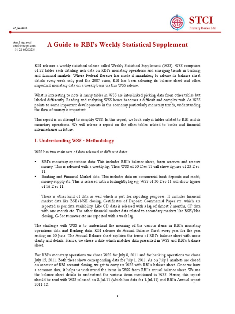 Understanding RBI's Weekly Statistical Supplement | PDF | Special ...