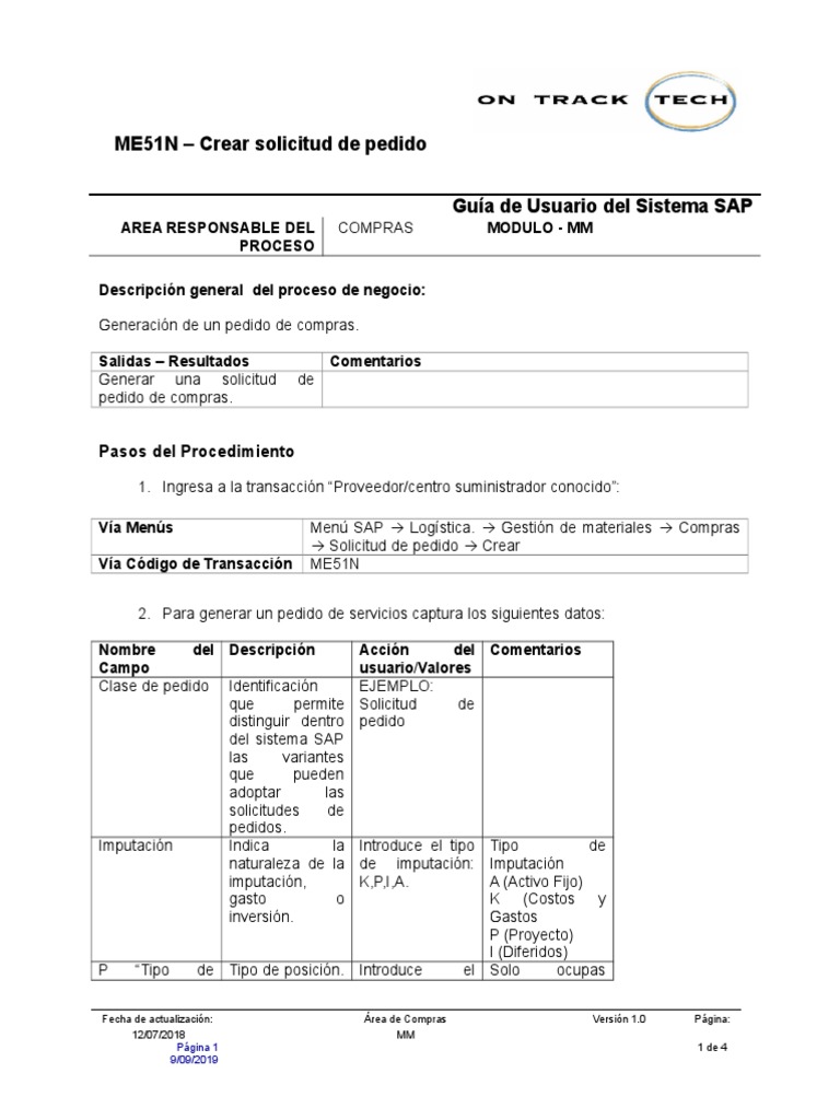 Manual de Usuario Creacion de Solicitud de Pedido | PDF | Sap Se ...
