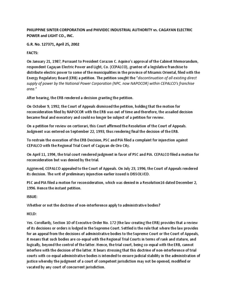 Philippine Sinter Corporation and Phividec Industrial Authority Vs ...