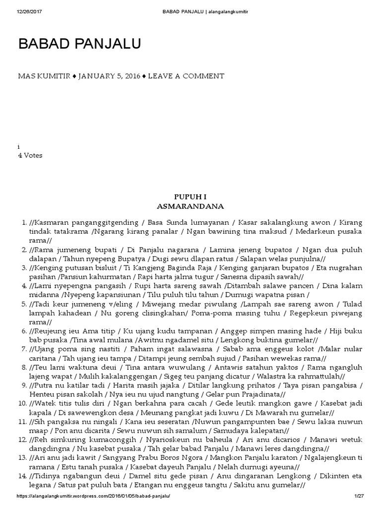 BABAD PANJALU - Alangalangkumitir | PDF | Seni