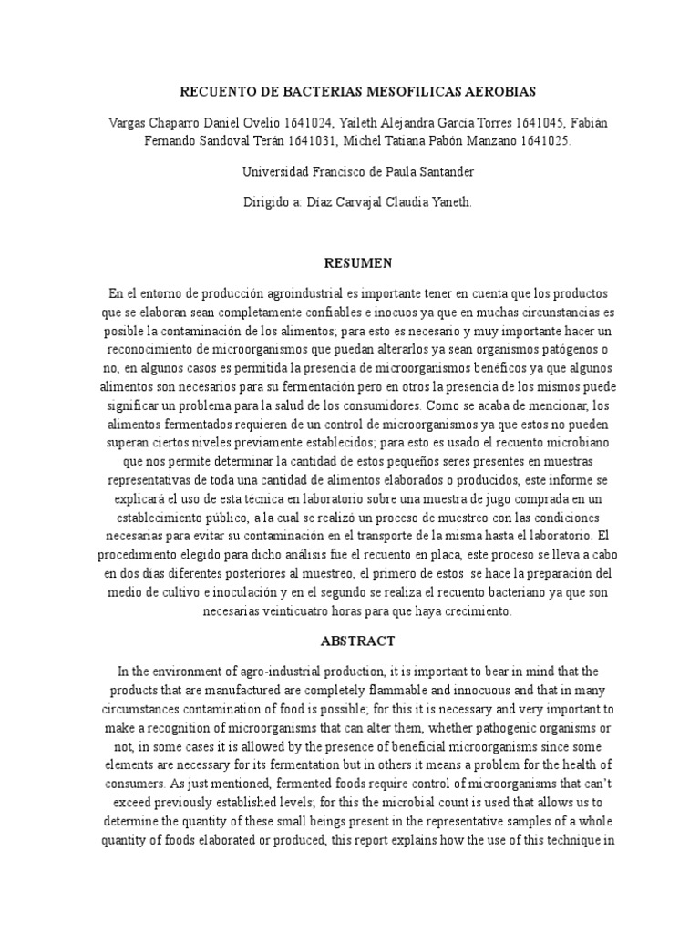 Mesofilos Aerobios. | PDF | Las bacterias | Alimentos