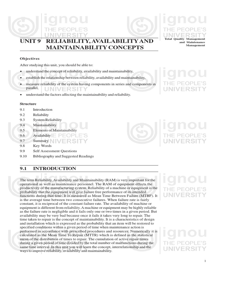 Unit 9 Reliability, Availability and Maintainability Concepts | PDF | Reliability Engineering ...