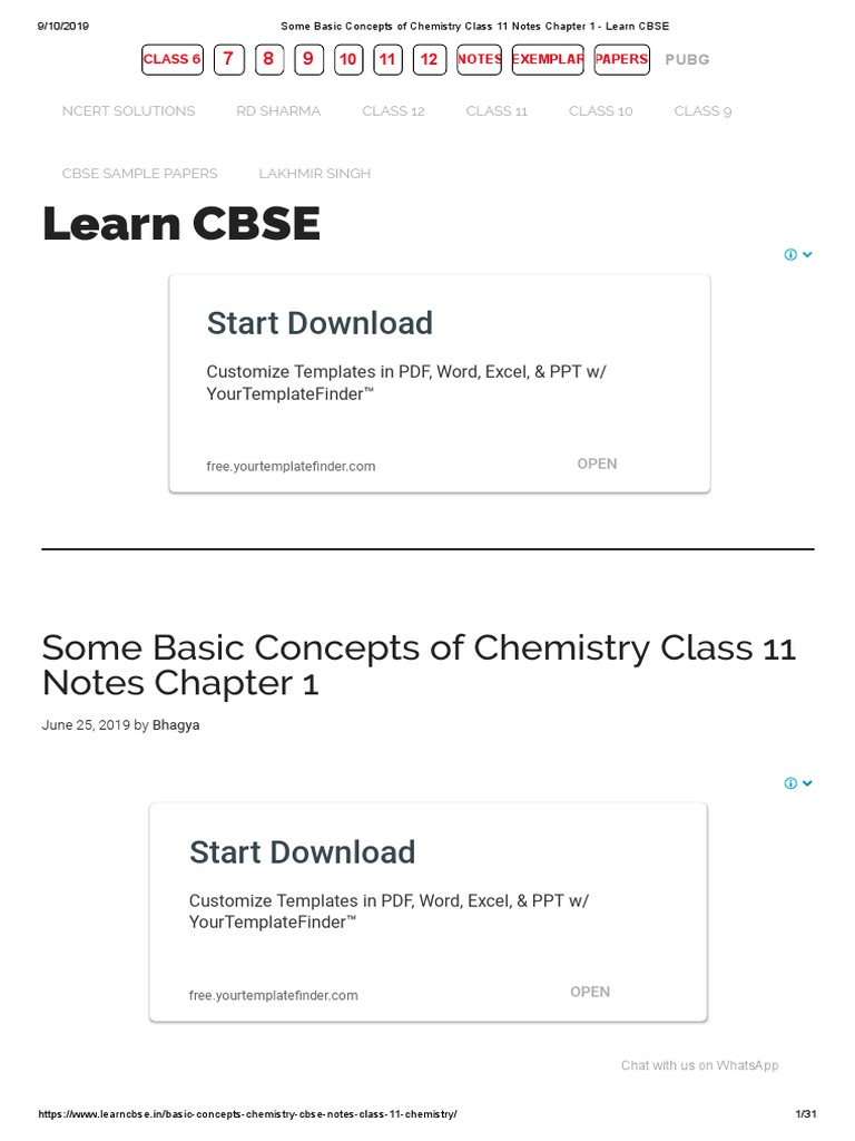 Some Basic Concepts of Chemistry Class 11 Notes Chapter 1 | PDF ...