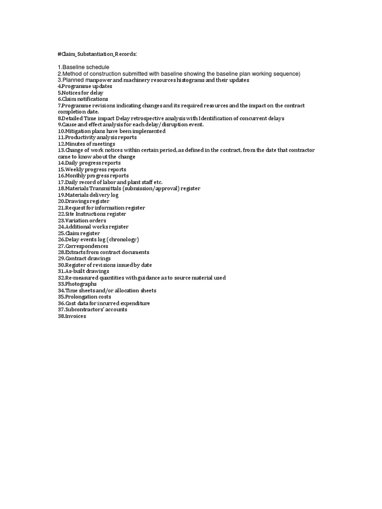 1.baseline Schedule 2.method of Construction Submitted With Baseline ...