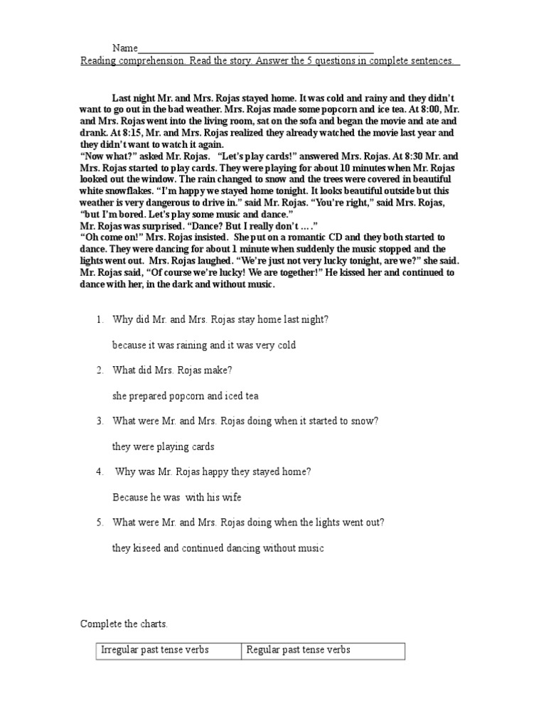 Past and Past Continuous Reading Comprehension and Reading Comprehension Exercises 2813 | PDF ...