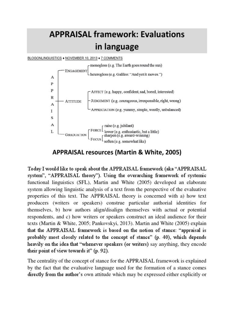 APPRAISAL Framework: Evaluations in Language: APPRAISAL Resources ... APPRAISAL Framework: Evaluations in Language: APPRAISAL Resources ...
