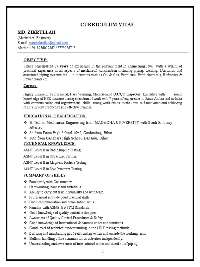 Piping QC CV | PDF | Welding | Construction