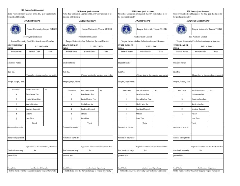 Bank Challan Form | PDF | Signature | Fee