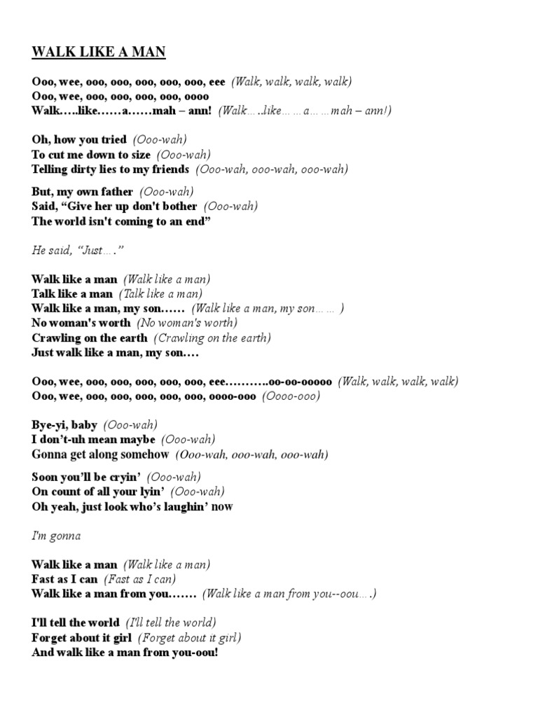Walk Like a Man: Song Lyrics | PDF | Language Arts & Discipline