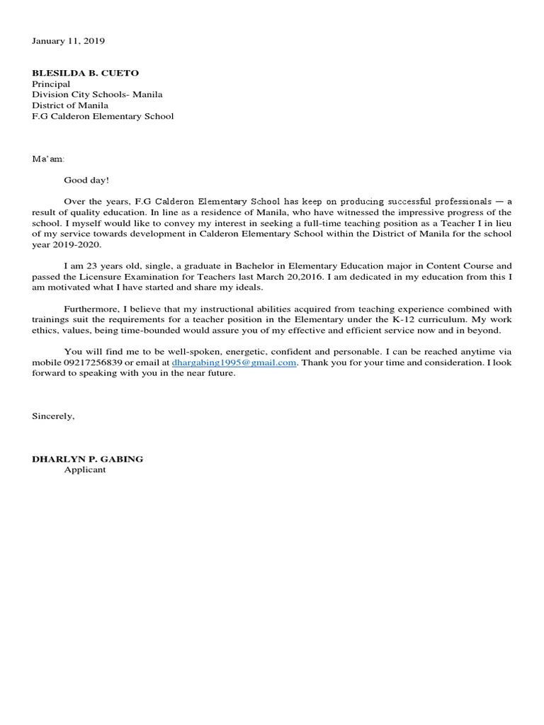 Application Letter | PDF | Identity Document | Teachers