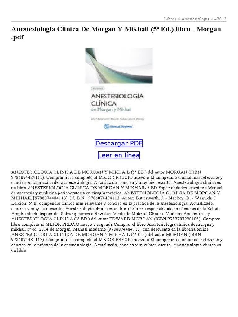 Anestesiologia Clinica de Morgan Y Mikhail (5 Ed.) | PDF