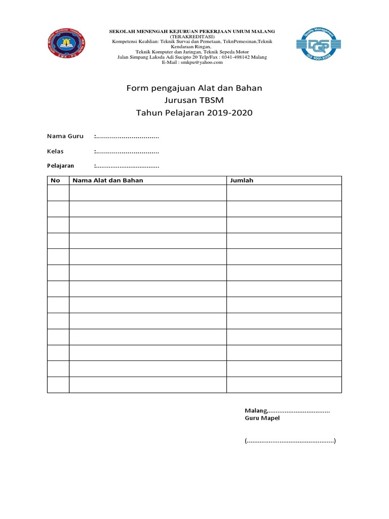 Form Pengajuan Alat Dan Bahan | PDF