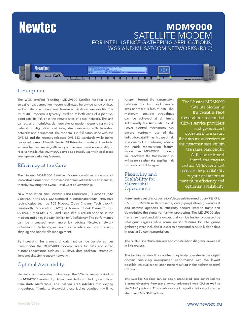 Newtec MDM9000 Satellite Modem r3.3 Datasheet | Modem | Quality Of Service