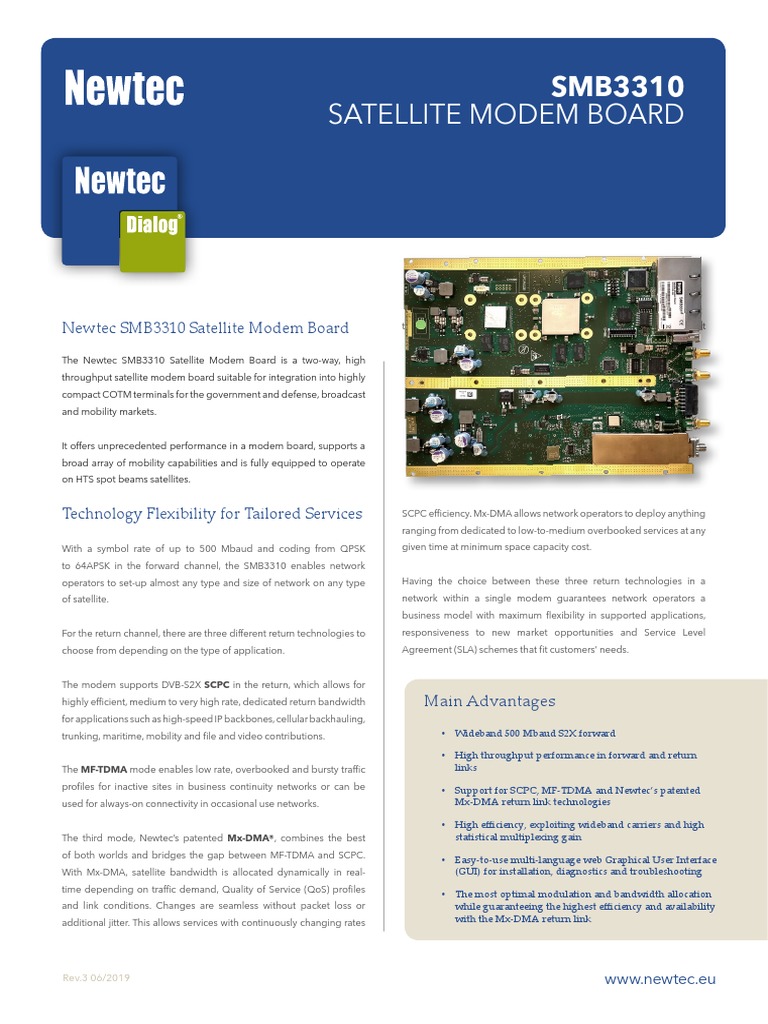 Newtec SMB3310 Satellite Modem Board Datasheet | PDF | Quality Of ...