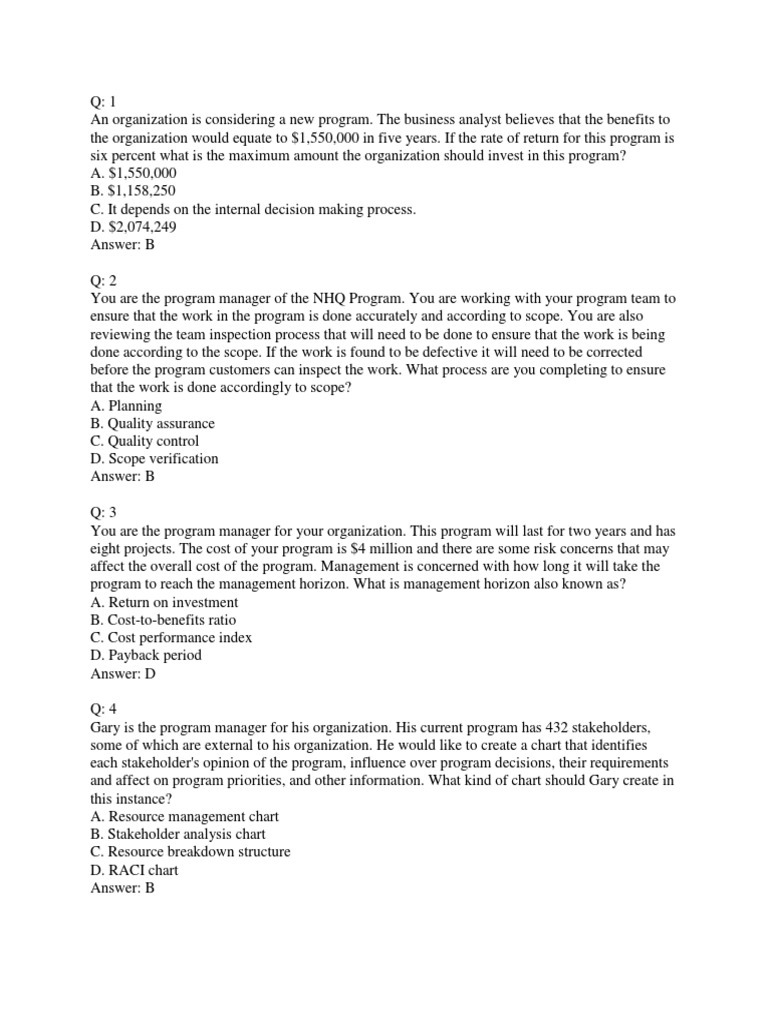 Pmi - PFMP Sample Questions | PDF | Quality Assurance | Business