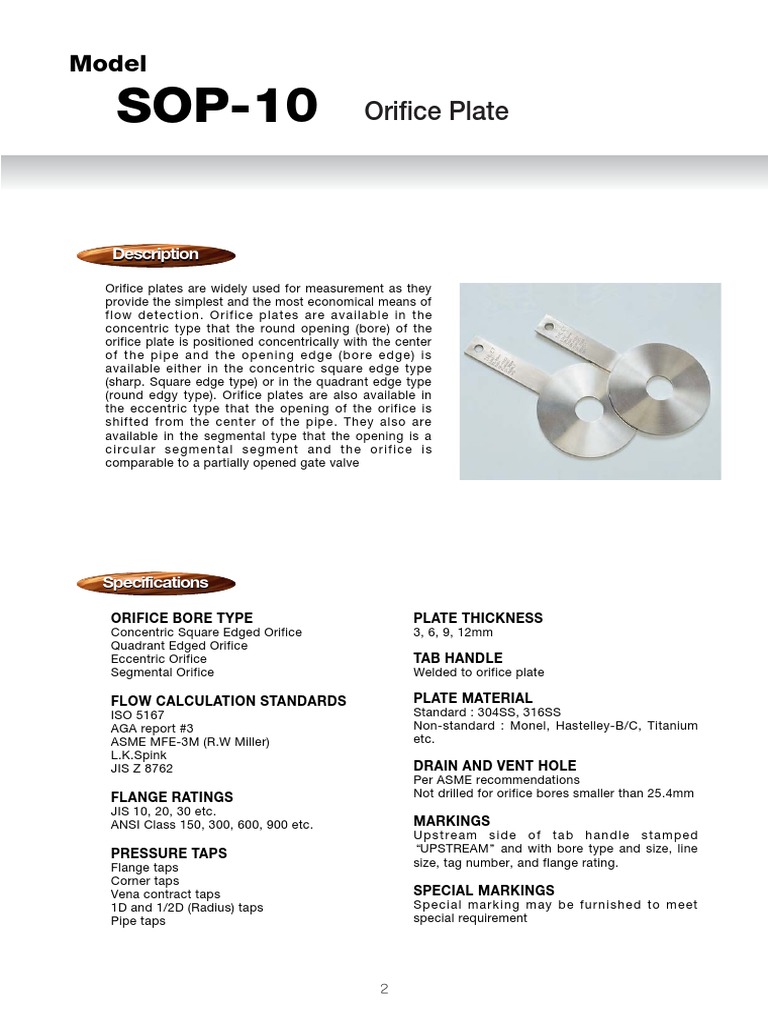 Sop (Orifice Plate) | PDF | Mechanical Engineering | Civil Engineering