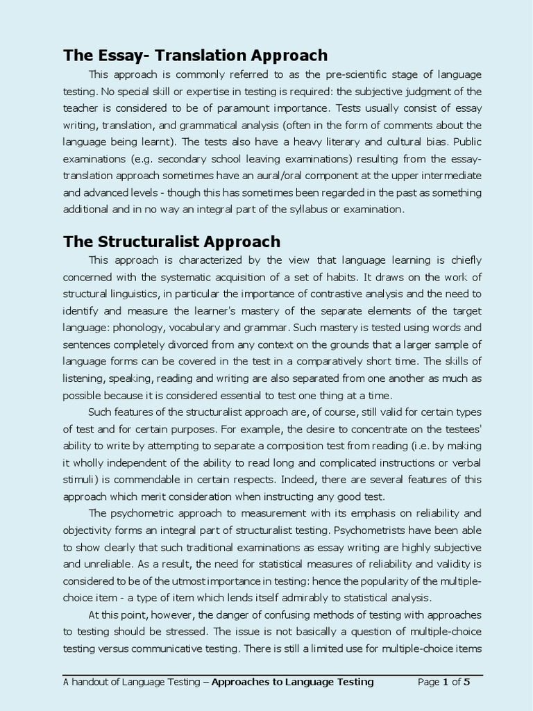 The Essay-Translation Approach: A Handout of Language Testing ...