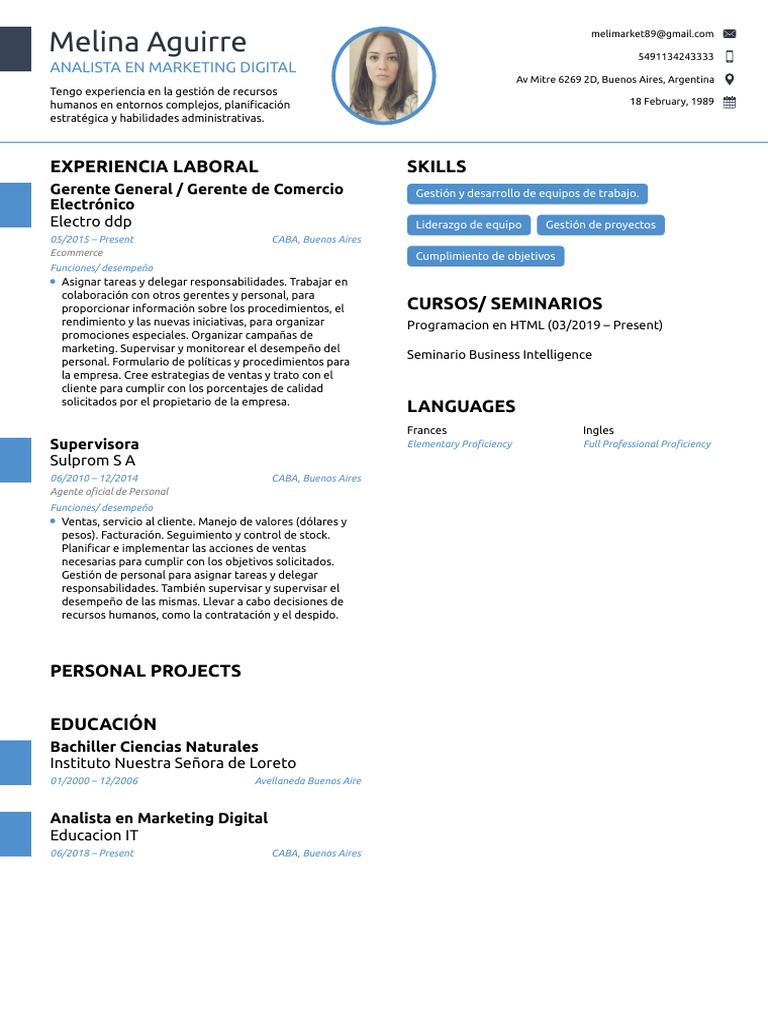 Melina Aguirre CV PDF | PDF | Gestión de recursos humanos | Marketing