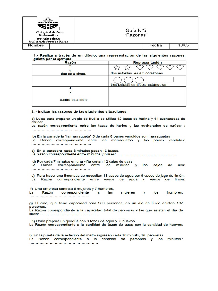 Guía de Razones para 6to Básico | PDF