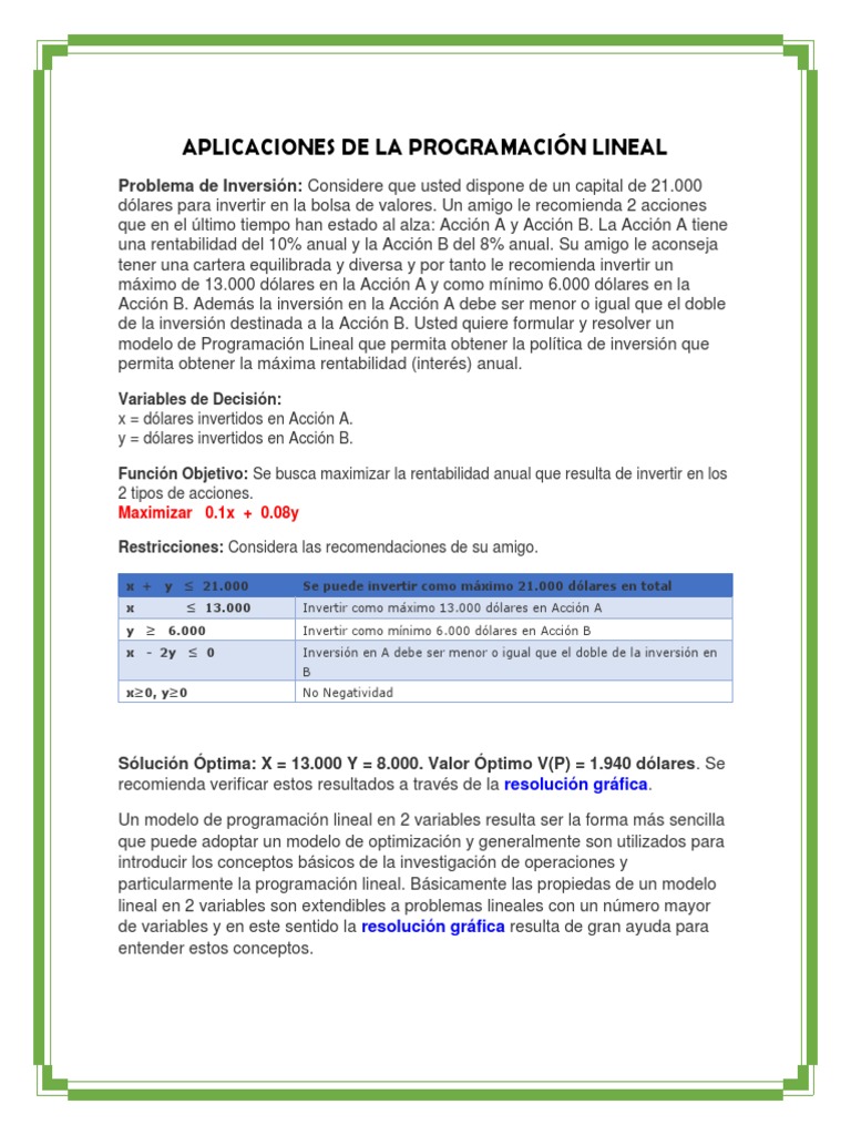 Aplicaciones de La Programación Lineal | PDF | Programación lineal | Linealidad