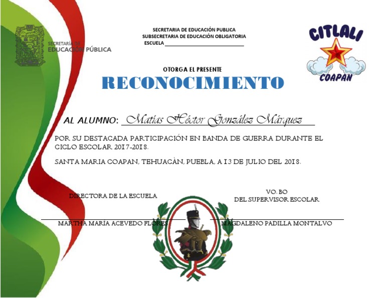 Diplomas Banda de Guerra Diplomas Banda de Guerra