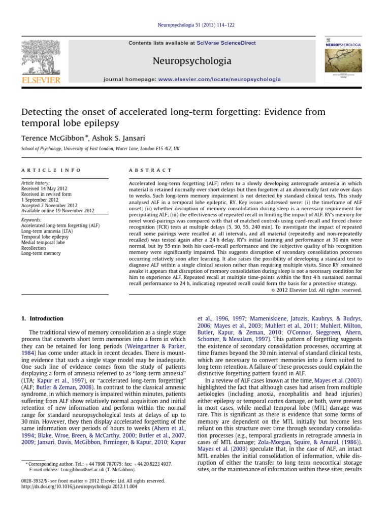 Mcgibbon - Detecting The Onset of Accelerated Long-Term Forgetting Evidence From Temporal Lobe ...