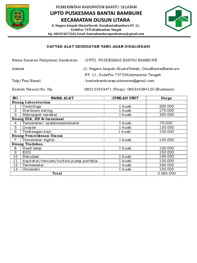 Daftar Alat Kesehatan Yang Akan Dikalibrasi | PDF
