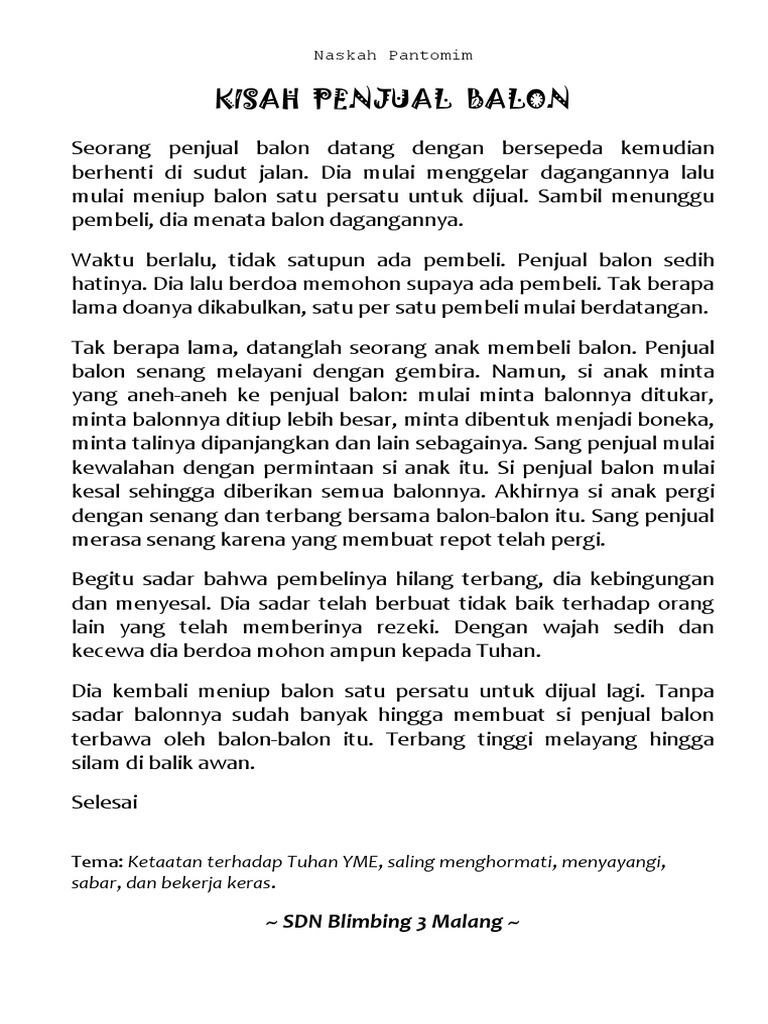 Naskah Pantomim-Kisah Penjual Balon Revisi | PDF
