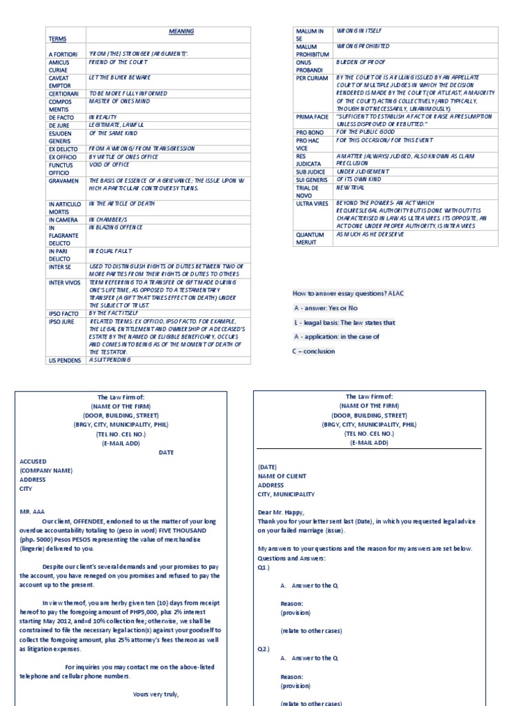 How To Answer Essay Questions? ALAC A - Answer: Yes or No L - Leagal ...