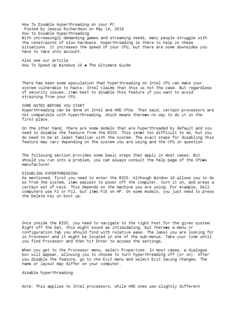 Disable Hyperthreading Pdf Multi Core Processor Central Processing Unit