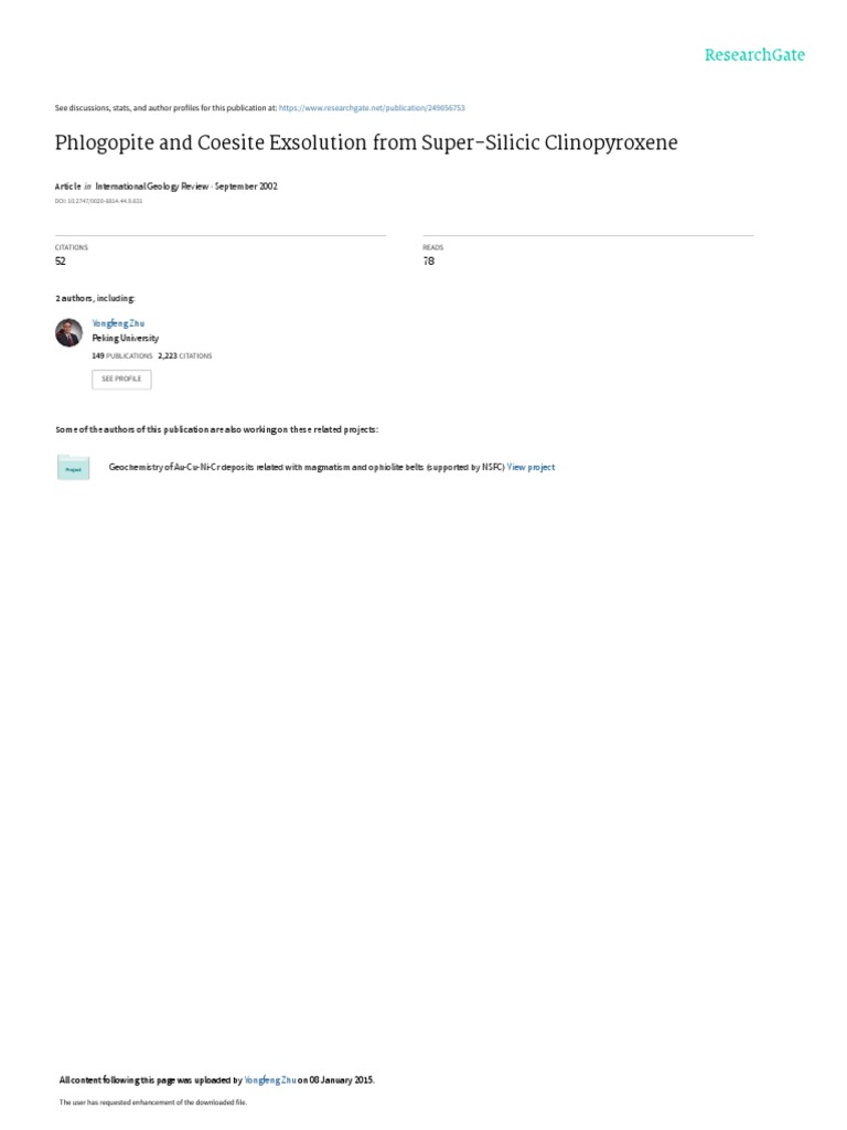 Phlogopite and Coesite Exsolution From Super-Silicic Clinopyroxene ...