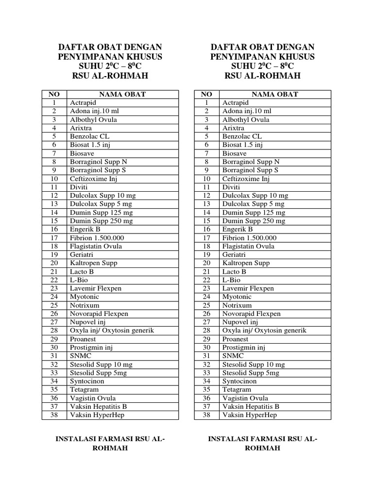 Daftar Obat Dengan Penyimpanan Kulkas | PDF