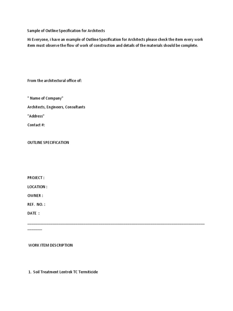 Sample of Outline Specification for Architects reviewer | Door | Toilet