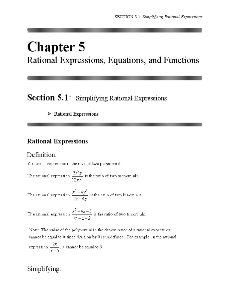 Rational Expressions, Equations, and Functions: Section 5.1 | PDF ...