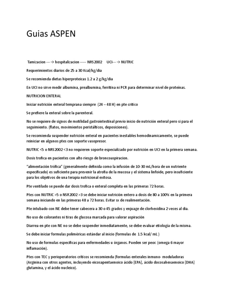 Guías ASPEN 2023: Nutrición Crítica | PDF | Salud y bienestar