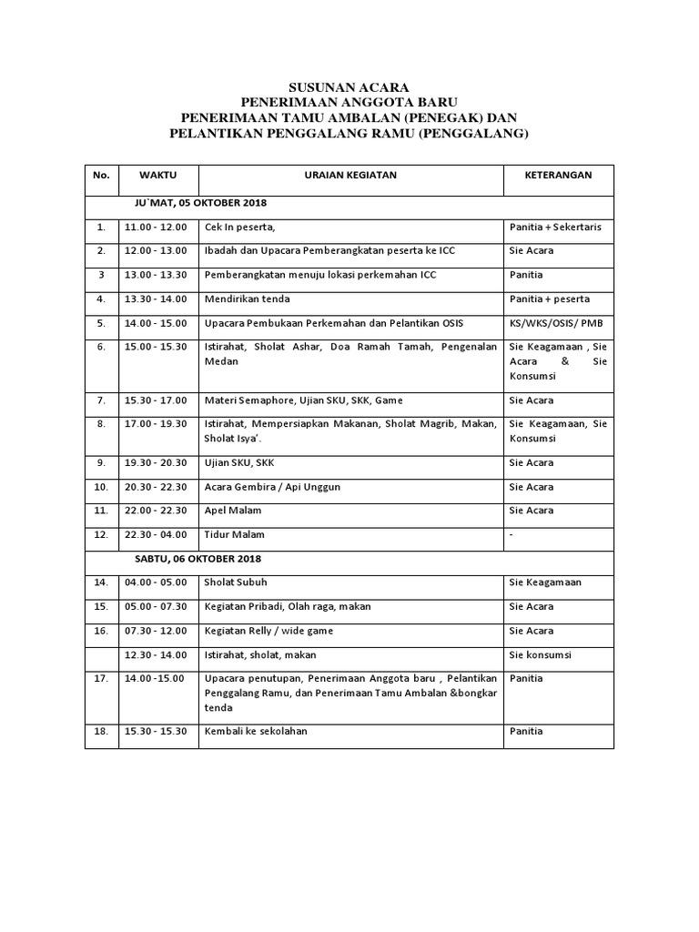 Susunan Acara Pramuka 2018 | PDF