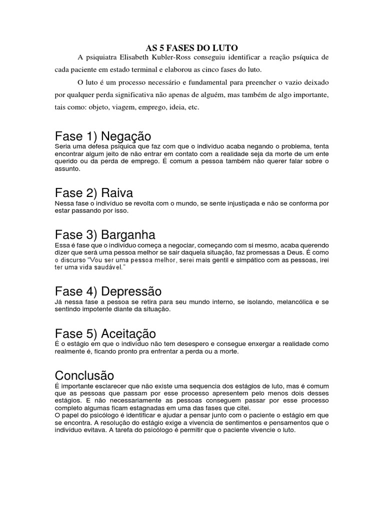 As Cinco Fases Do Luto | PDF