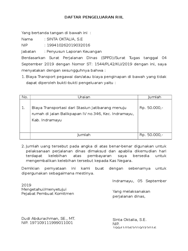 Contoh Format Daftar Pengeluaran Riil | PDF