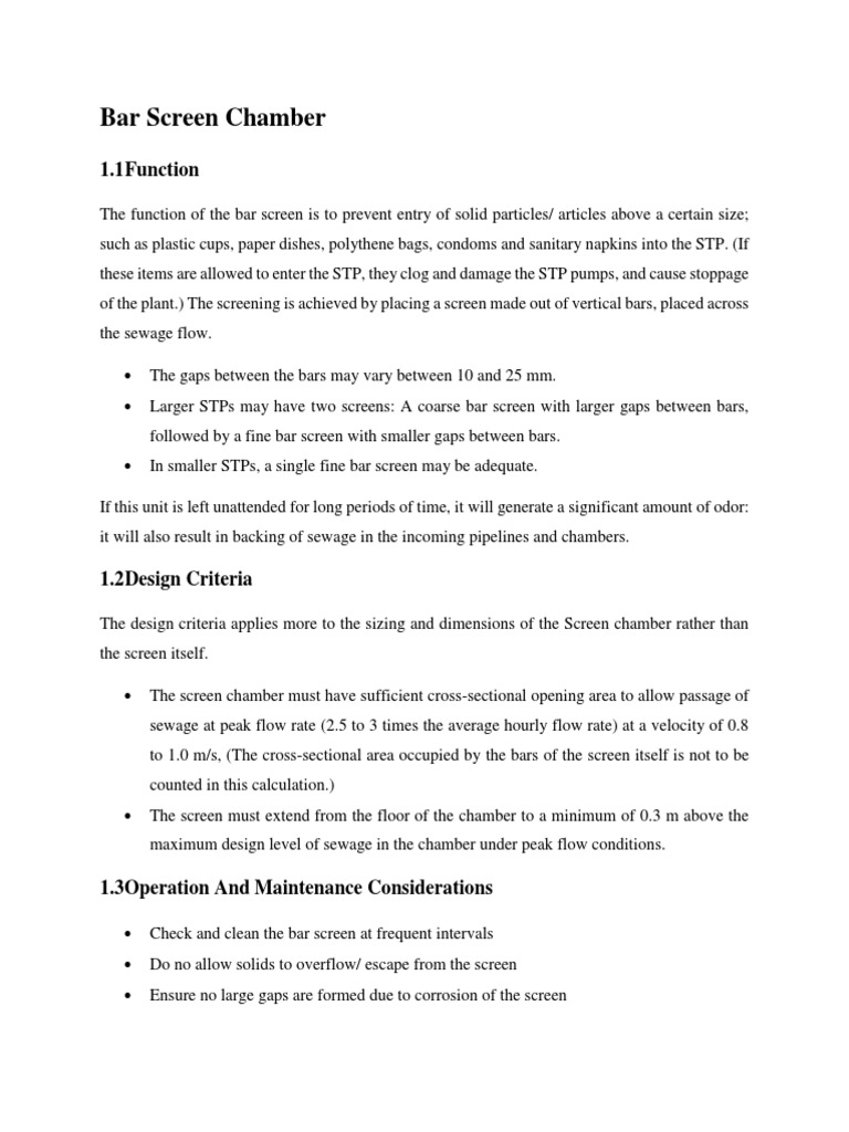 Bar Screen Chamber: 1.1 Function | PDF | Computers | Technology ...