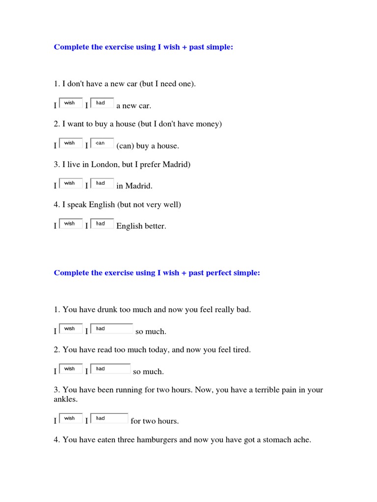 Complete The Exercise Using I Wish | PDF