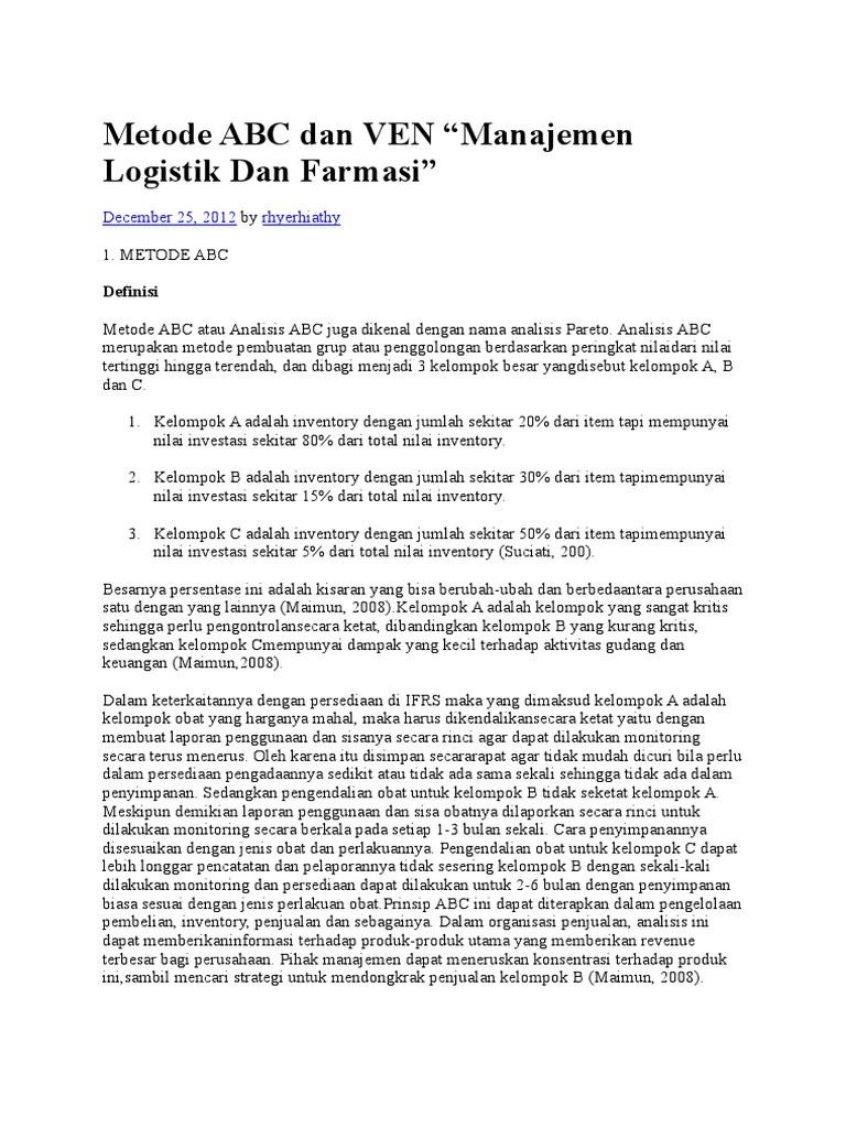 Metode ABC dan VEN dalam Farmasi | PDF | Pengelolaan Keuangan & Uang