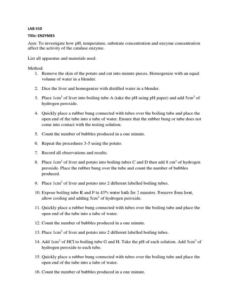 Enzyme Lab | PDF | Catalase | Hydrogen Peroxide