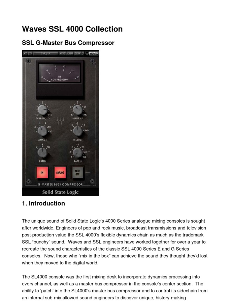 Waves SSL 4000 G-Master Bus Overview | PDF | Audio Electronics | Sound ...