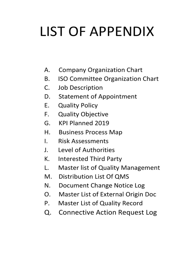 List of Appendix QMS 2019 | PDF