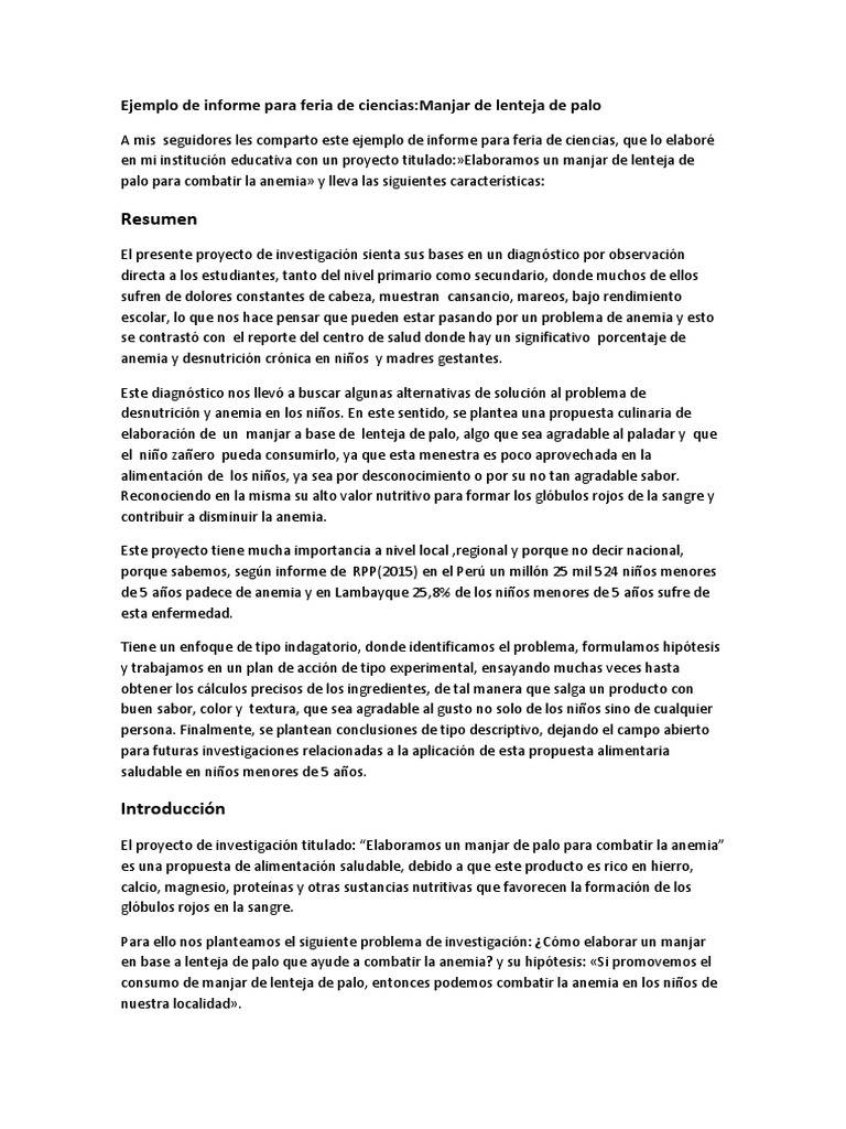 Ejemplo de Informe para Feria de Ciencias | PDF | Anemia | Glóbulo rojo