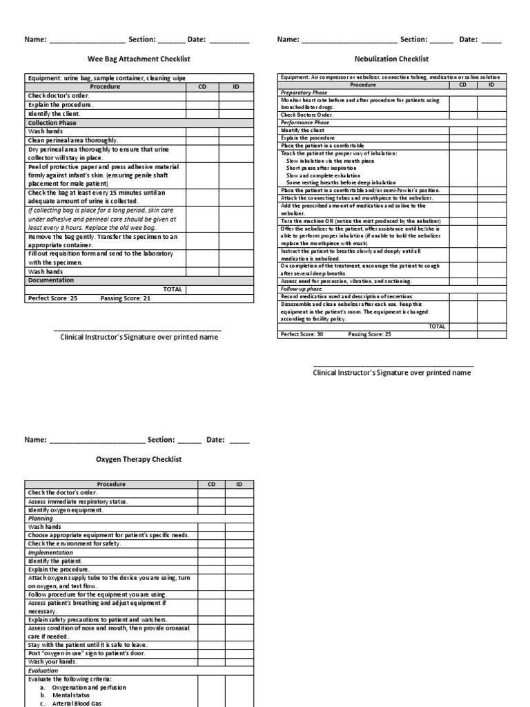 Wee Bag, Nebulization, and Oxygen Therapy Checklist | PDF | Patient ...