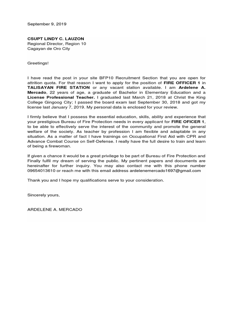 BFP Application Letter | PDF