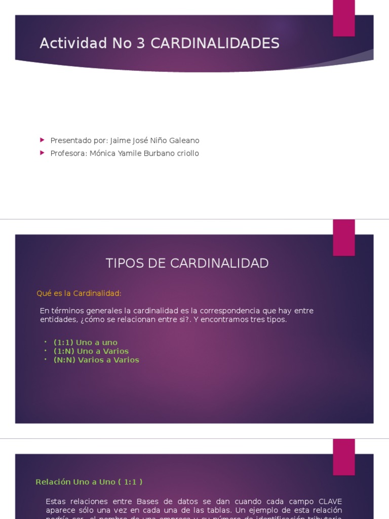 Tipos de Cardinalidad | PDF | Bases de datos | Datos de computadora Tipos de Cardinalidad | PDF | Bases de datos | Datos de computadora
